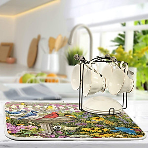 Summer Cardinal Bird Dish Drying Mats for Kitchen Counter Absorbent Reversible Dishes Drainer Pad 18 x 24 In 2030085