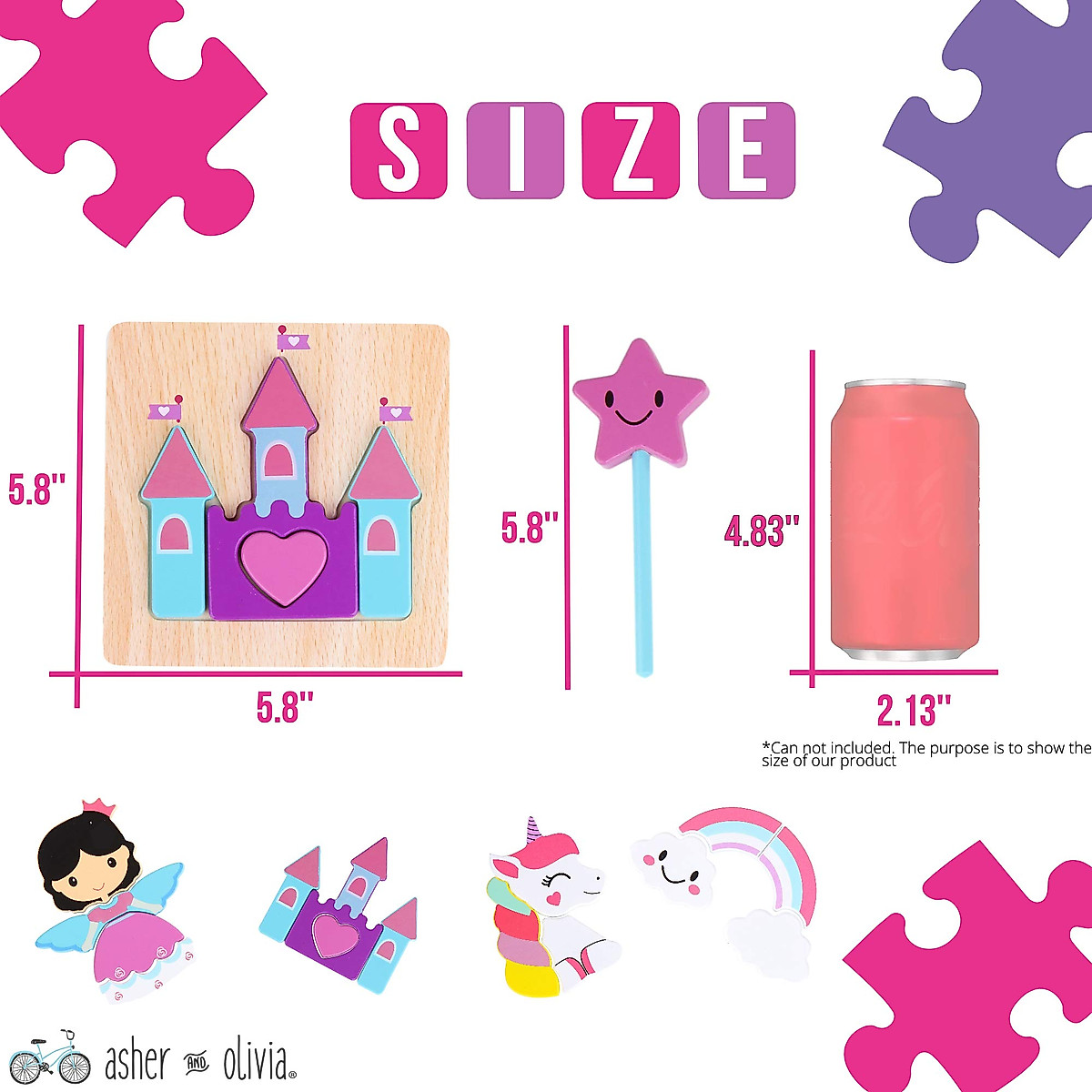 Princess Jigsaw Puzzle and Wand Set - Storage Bag Included - Rainbow, Unicorn and Castle Set - Puzzle for Toddlers 1-3