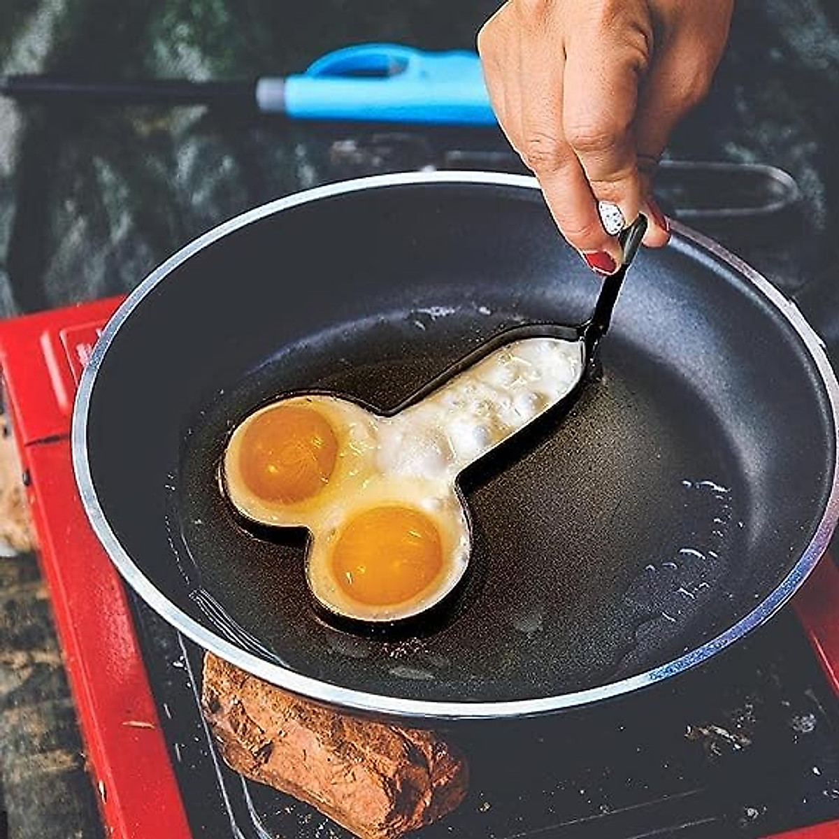 Black Funny Egg Fryer, Stainless Steel Egg Pancake Cooking Tool Non-Stick Kitchen DIY Egg Fried Mould with Handle for Muffins Patties, for Valentine's Day Egg Poachers