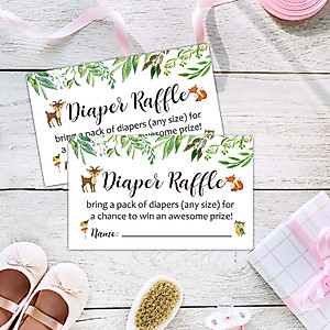 Diaper Raffle Tickets Woodland Baby Shower Game Invitations Insert for Boy Girl, Bring a Pack of Diapers to Win Favors, Lottery Insert Card, Green, 3.5" x 2", Pack of 50