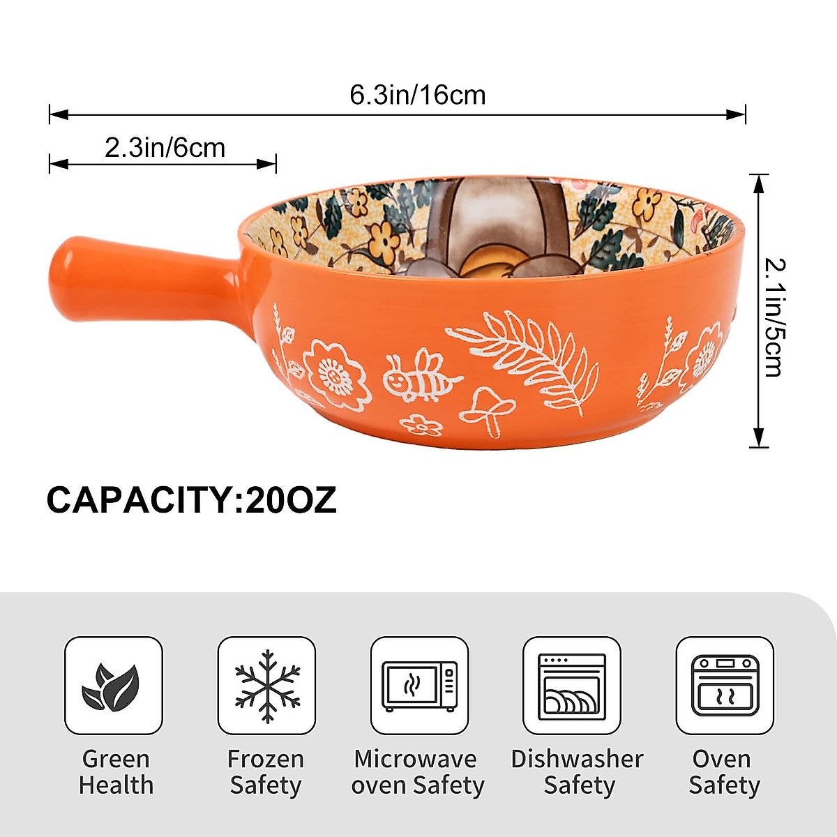 AzjioLi Soup Bowls with Handles - 20oz French Onion Soup Bowls,Soup Crocks Oven Safe,Ceramic Soup Bowls for Salad Pasta Cereal,Cute Cartoon Bowls Microwave Safe(Red Rabbit)