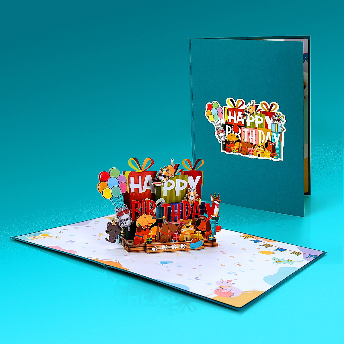 CUTPOPUP Birthday Card Pop Up, 3D Greeting Card (Animals Happy Birthday Text)