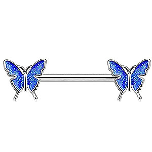 3 Pcs Set Butterfly Nipple Barbell 14g Colorful Charming Nipple Piercing Animals Jewelry Nipple Ring Bar Body Piercing Jewelry for Women - 6pcs