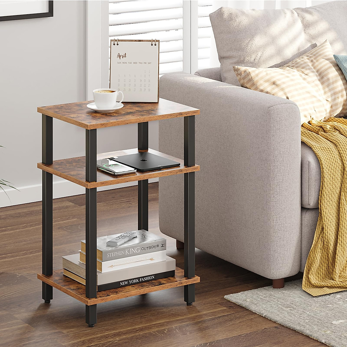 TUTOTAK End Table, Side Table, Nightstand, 3-Tier Storage Shelf, Sofa Table for Small Space, Living Room, Bed Room TB01BB049