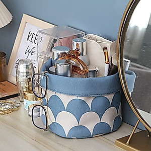 Sea Team 3-Pack Canvas Fabric Cosmetic Makeup Organizer, Small Toiletry Storage Basket, Caddy, Case for Vanity, Countertop, Entryway, Bathroom, Kid’s Room, 7.5 x 8 Inches, Blue Sector