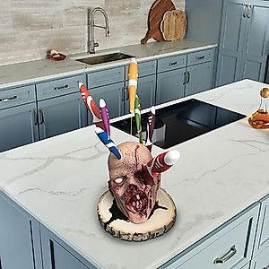 Horror Skeleton Knife Stand, Halloween Skull Kitchen Knife Block, Kitchen Storage Head Holder, Kitchen Fruit Storage Rack Ornament, Party Fruit Storage Rack Ornament (Khaki)