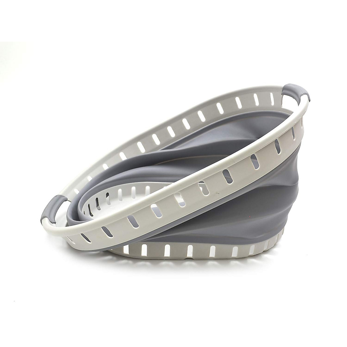 SAMMART 25L (6.6 gallon) Collapsible Plastic Laundry Basket - Foldable Pop Up Storage Container/Organizer - Portable Shopping Basket - Space Saving Hamper (Oval, Dark Grey)