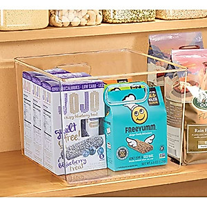 mDesign Plastic Modern Storage Organizer Bin Basket with Handles for Kitchen Organization - Shelf, Cubby, Cabinet, and Closet Organizing Decor - Ligne Collection - Clear