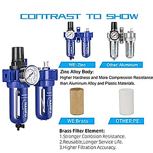 NANPU 3/8" NPT Compressed Air Filter Regulator Lubricator (FRL), Zinc Alloy, 5 Micron Brass Element, 0-150 psi Gauge, Quick Release Bowl, Manual Drain, Metal Bracket