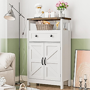 Befrases Bathroom Cabinet, Farmhouse Storage Cabinet with Drawer, Floor Storage Cabinet, Farmhouse Storage Cabinet for Bathroom, Kitchen, Living Room, Rustic Style Cabinet, White