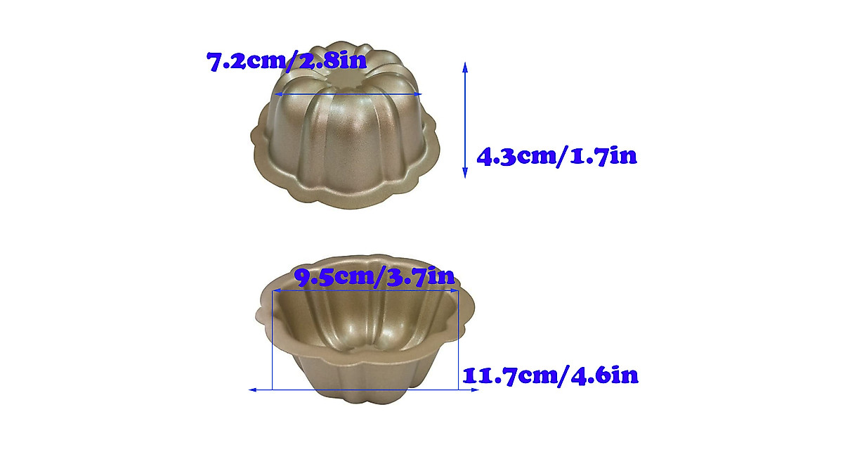 Mini Bundt Cake Pans - Gold, Nonstick, 4 Inch Baking Mold Set