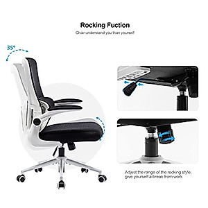 Office Chair Height-Adjustable Ergonomic Desk Chair with Self-adaptive Lumbar Support, Breathable Mesh Computer Chair High Back Swivel Task Chair with Flip-up Armrests - White