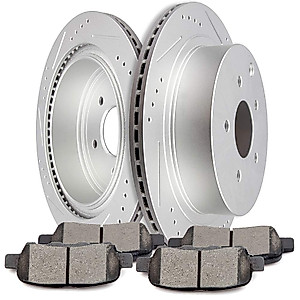 ALEGE Rear 2PCS Discs Brake Rotors 4PCS Ceramic Brake Pads Kits Replacement for 2003-2007 2009-2018 for Murano 4door Sport Utility 3.5L,Fit for 120.42078