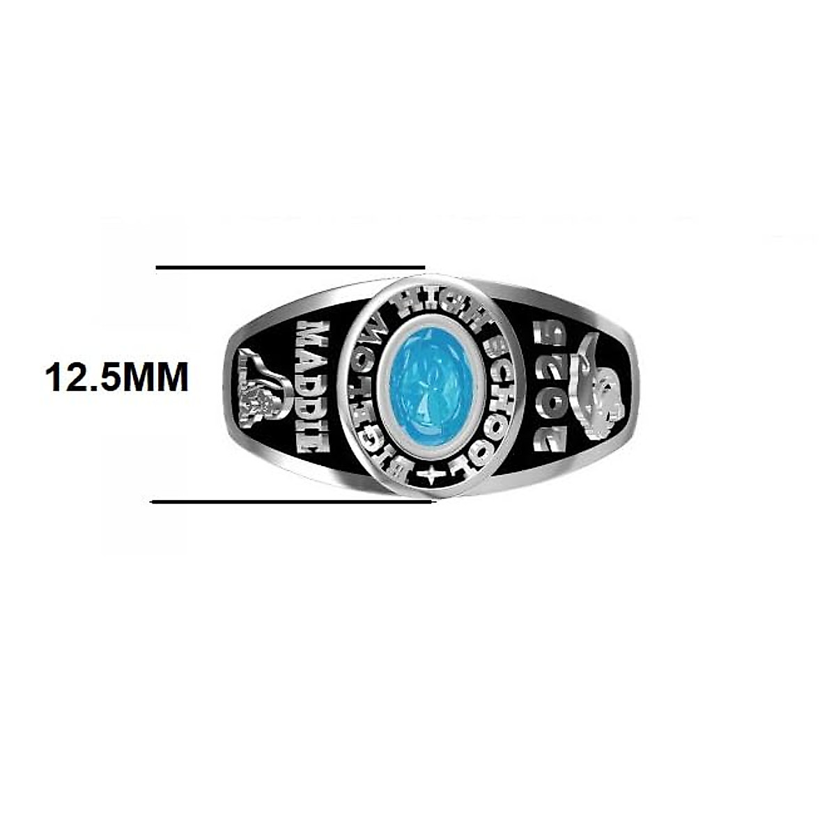 Class Ring for Women - 925 Sterling Silver or 10KT Gold – Customized High School College University Women's Class Ring – Graduation Gifts – Jour Nouveau Jewelry (Platinum)