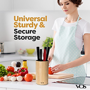 Vos Universal Knife Block - Countertop Knife Block Without Knives - Knife Holder with Non-Slip Base Sturdy Knife Organizer - Space Saving Knife Stand, Sleek & Modern Knife Rack - Bamboo