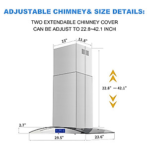 JOEAONZ Island Range Hood 30 Inch 700 CFM Gesture & Touch Control Ceiling Mount Stainless Steel Kitchen Vent Hood, Kitchen Exhaust Hood, Ducted/Ductless Convertible 3-speed Ventilation Fan Switchable