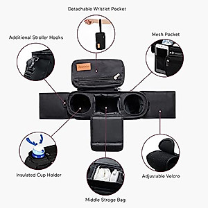 Momcozy Universal Stroller Organizer with Insulated Cup Holder Detachable Phone Bag & Shoulder Strap, Fits for Stroller like Uppababy, Baby Jogger, Britax, BOB, Umbrella and Pet Stroller