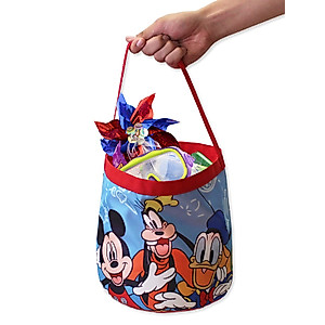 Mickey and Friends Collapsible Nylon Basket Bucket Tote Bag (One Size, Blue)
