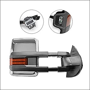 Perfit Zone Towing Mirrors Replacement Fit for 2007-2014 SILVERADO SIERRA, W/HEATED,W/AMBER SIGNAL,Clearance Lamp,CHROME (PAIR SET)