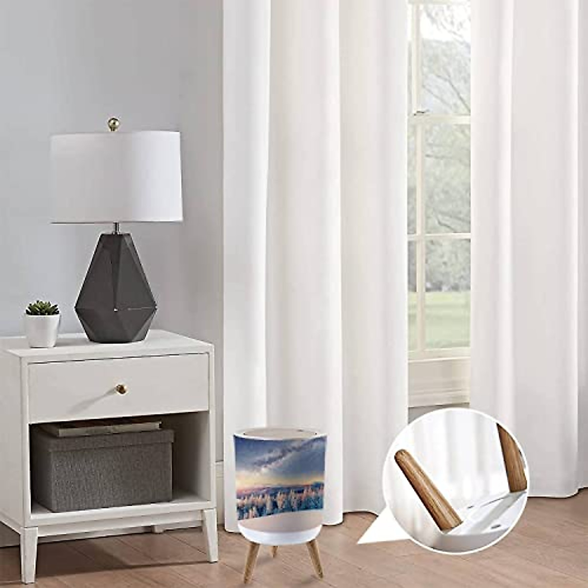 LGCZNWDFHTZ Small Trash Can with Lid for Bathroom Kitchen Office Diaper Sky Winter Snowy Night Carpathians Ukraine Europe Bedroom Garbage Trash Bin Dog Proof Waste Basket Cute Decorative