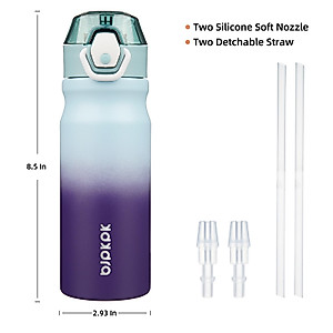 BJPKPK 18oz Insulated Water Bottle With Straw Stainless Steel Double Wall Water Bottles BPA Free Leak Proof Thermos With Lockable Flip Lid And Soft Silicone Spout,Ocean Dream