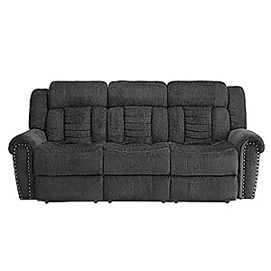Lexicon Huddart Fabric Double Manual Reclining Sofa, 88" W, Charcoal Gray