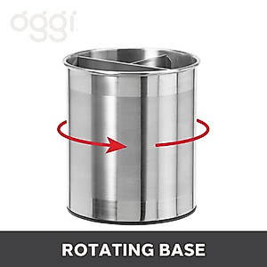 Oggi Jumbo Stainless Steel Rotating Utensil Holder with Removable Divider - Stylish kitchen cooking utensil organizer. Height 7.5".