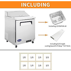 CHUMART 29" W Sandwich Salad Prep Table Refrigerator 9 Cu.Ft Commercial Refrigerators, Fan Cooling Food Prep Fridge with 8 Pans, Salad Bar with Cut Board for Buffet Restaurant, Bar, Shop, etc