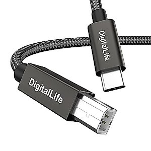 DigitalLife 2m USB Type C to B MIDI Interface Converter Cable, Compatible with Windows 11 / macOS 14 Sonoma (Metal, Nylon Braided)