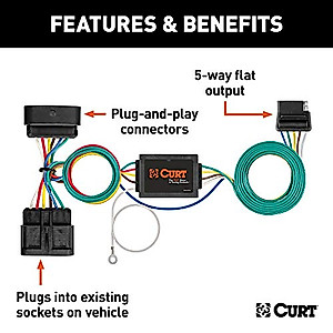 CURT 56510 Vehicle-Side Custom 5-Wire Trailer Wiring Harness, Fits Select Chevrolet Colorado, GMC Canyon, Isuzu I-Series