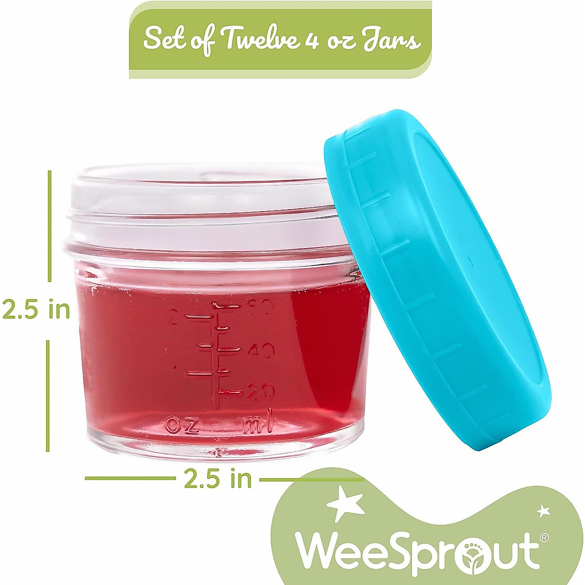 WeeSprout Baby Food Storage Glass Jars w/Lids (4 oz, 24 Pack) Matte Variety, Snack, Reusable Small Containers, Fridge or Freezer, Microwave & Dishwasher Safe, Essentials for Infants