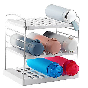 BYCY Water Bottle Organizer 3-Tier Plastic Cups Holder for Kitchen Countertops, Pantry, Cabinet, Water Bottle Storage Rack for Tumbler Sports Flask Insulated Travel Mug