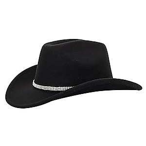 Women Western Rhinestone Cowboy Hat - Classic Bling Diamond Band Decoration Rodeo Fedora Hat(Size:Large)