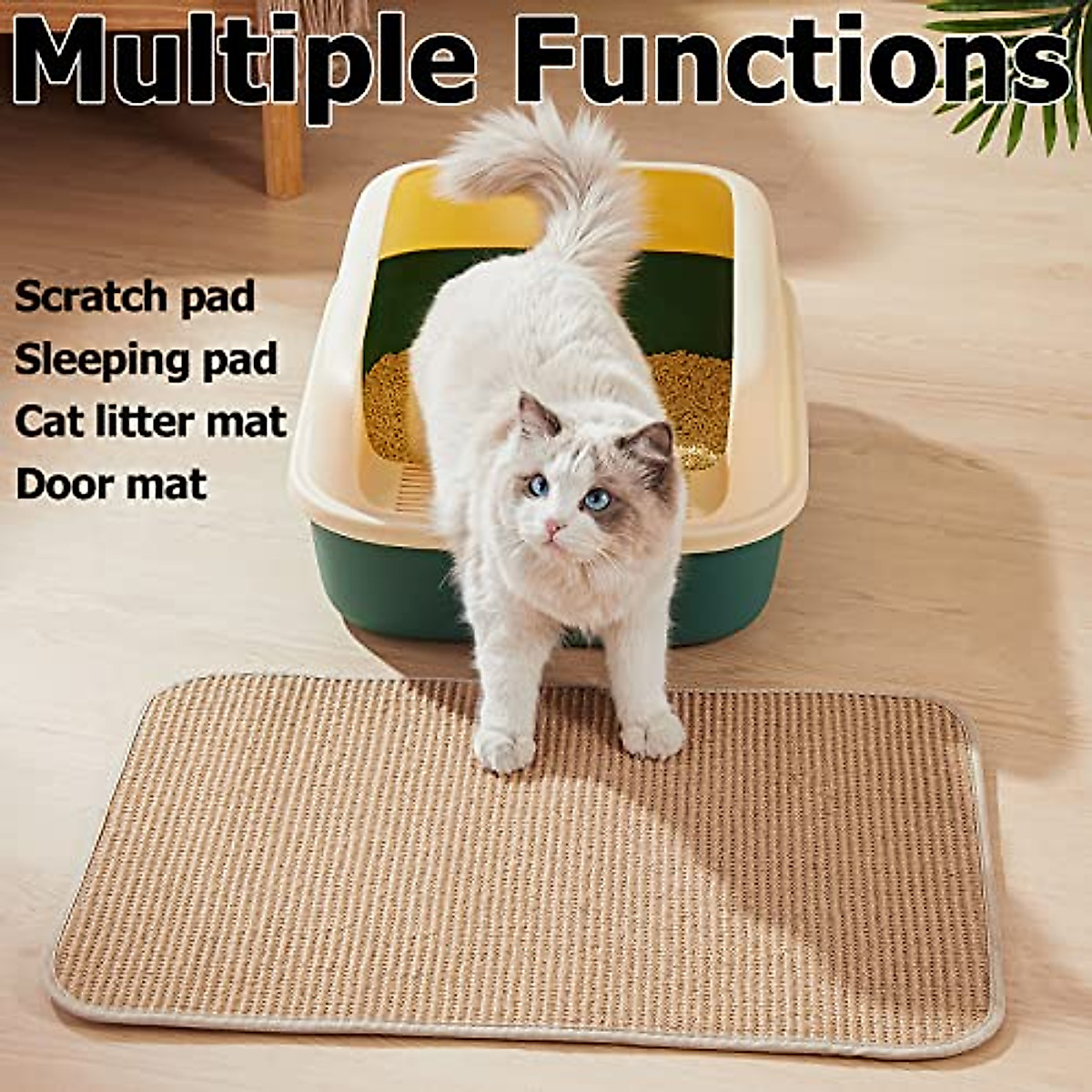 EZMeetU Cat Scratcher Mat, 23.6 X 15.7 Inch Natural Sisal Cat Scratching Pad, Cat Scratch Pad Rug for Indoor Cats with Non-Slip Velcro, Cat Furniture Protector for Floors, Carpets, Walls, Cabinets