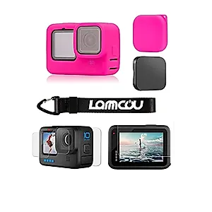 Lammcou Camera Silicone Case Compatible with Gopro Hero 10 9, Soft Protective Sleeve Case & Screen Protector & Armband & Lens Cap for Hero 10 9