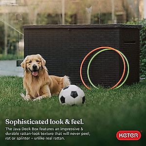 Keter XXL Java 230 Gallon Resin Rattan Look Large Outdoor Storage Deck Box for Patio Furniture Cushions, Pool Toys, and Garden Tools