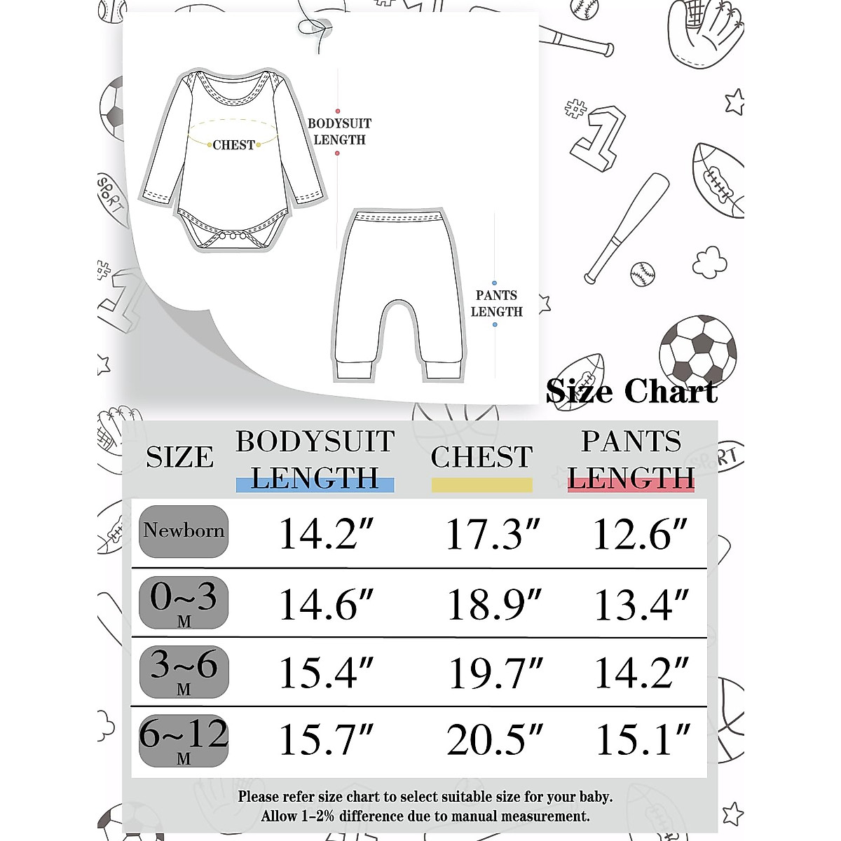 COSLAND Baby Baseball Outfit Infant Boys Cotton Pant Sets, White, Newborn