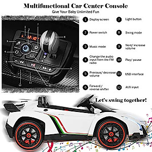 Costzon 2-Seater Ride on Car, Licensed Lamborghini Poison, 12V Battery Powered Car w/ 2.4G Remote Control, 3 Speed, Swing Mode, LED Lights, Horn, USB/MP3/TF, Electric Vehicle for Kids, White