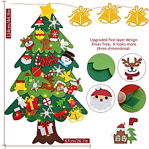 WooEver DIY Felt Christmas Tree Set 3.5ft, Xmas Decorations Wall Hanging 33 Detachable Ornaments with String Light Kids Gifts New Year Party Supplies (Batteri Not Included)