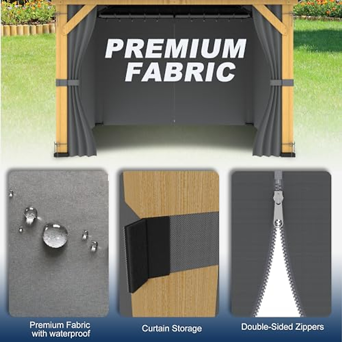 10-ft x 12-ft Gazebo Curtains,Privacy Replacement Sidewall 4-Panel Universal Shade Curtains Set,Protecting Side Walls (Only Curtain)-Grey