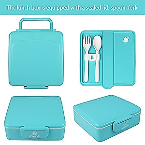Wagindd Bento Lunch Box for Kids, Leak-proof Bento-style Kid Snack Containers with 4 Compartments, Bento Boxes with Utensils and Handle for School