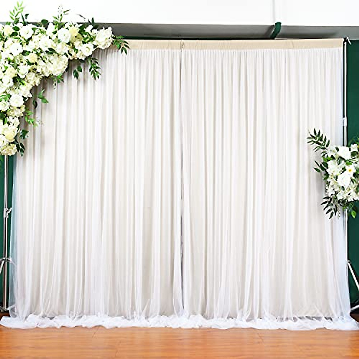 10ft x 7ft Champagne Tulle Backdrop Curtain for Bridal Shower Baby Shower Parties Wedding 3 Layers Sheer Photo Curtains Backdrop Fabric Drapes Panels Decoration for Photography Birthday Party