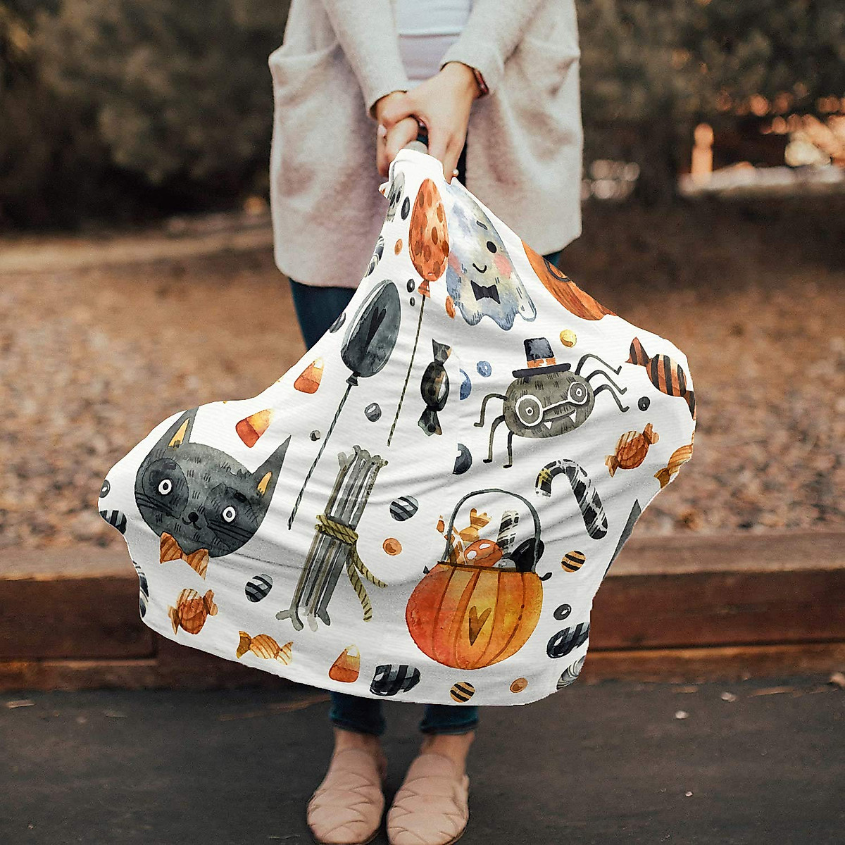 Nursing Cover Breastfeeding Scarf,Funny Halloween Cute Cartoon Pumpkin Spooky Ghost Baby Car Seat Covers for Newborns,Multi-use Cover Ups for Stroller High Chair Shopping Cart