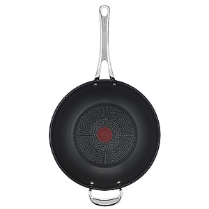 Tefal Jamie Oliver Cook's Classic E30688 Wok Pan 30 cm Non-Stick Coating Safe Thermal Signal Riveted Silicone Handle Suitable for Induction Cookers Oven Safe Stainless Steel