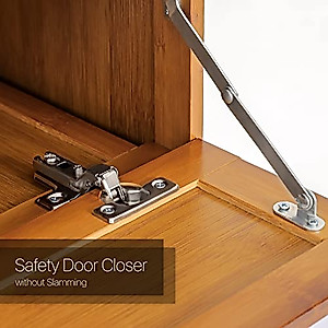 MoNiBloom Bamboo 9-Tier Shoe Organizer Contemporary Cabinet with Door 41-Pair Heels Boots Compartment, Hallway Entryway, Brown