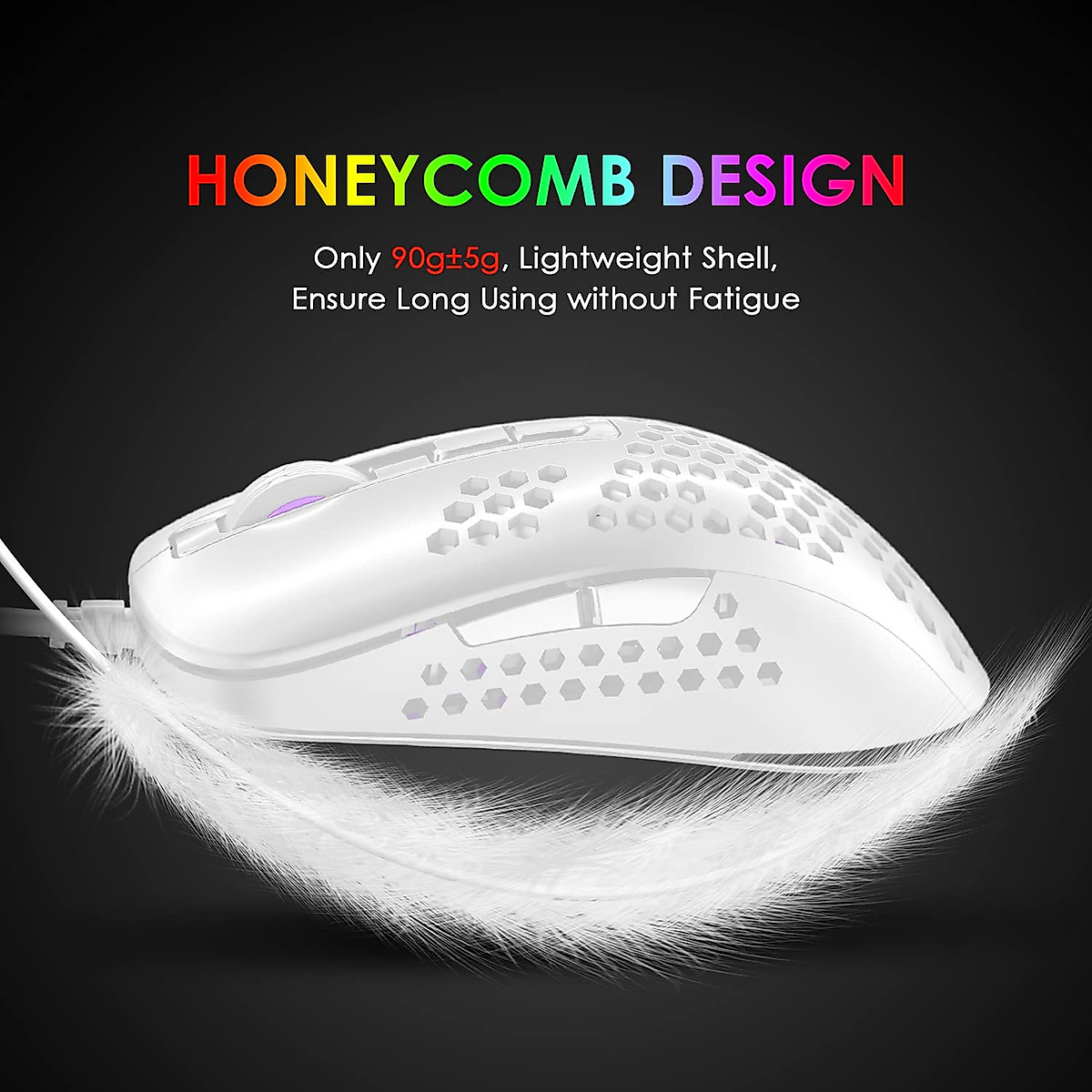 LexonElec Mini Ultralight Wired Gaming Mouse,4 Kinds RGB Backlit,2400DPI 4 Levels Adjustable,Lightweight Honeycomb Shell Mice for PC Gamers,Xbox,PS4(White)