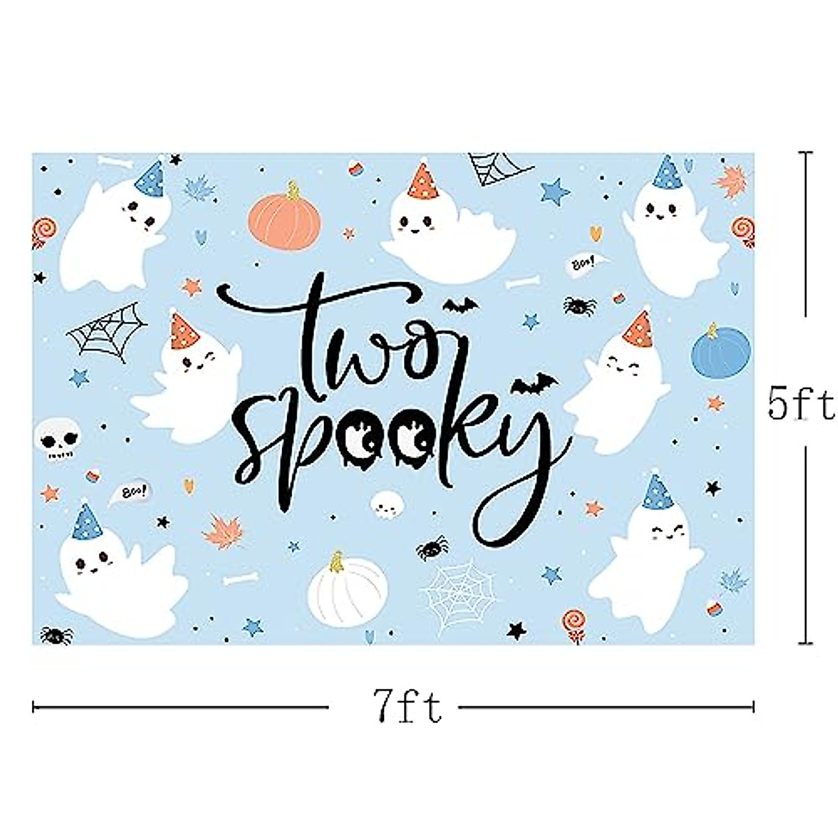 MEHOFOND 7x5ft Halloween Two Spooky Blue Backdrop Little Boo Happy 2nd Birthday Party Decoration Banner Supplies for Boys Spooktacular Happy Booday Photography Background Photo Studio Props