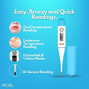 MOBI Digital Health Thermometer Oral, Underarm & Rectal, Thermometer for Adults, Oral Thermometer for Fever, Rectum Armpit Reading Thermometer for Baby Kids and Adult, 3 Pack