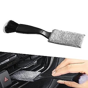 GKmow Pack-1 Car Interior Detailing Brush, Double Head Brush for Car Clean, Soft Multi-Functional Double Ended Portable Dust Brush, Applicable for House, Car Air Vents Crevice, Office (Black)