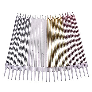 PHD CAKE 24-Count Long Birthday Candles in Holders in Gold Silver Rose Gold White, Cake Candles, Birthday Parties, Wedding Decorations, Party Candles, Celebrations